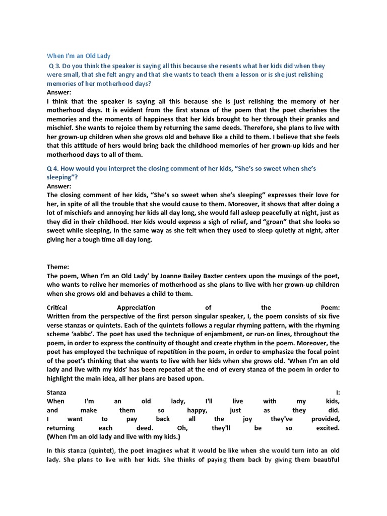 When I'm an Old Lady: Poem Analysis | PDF | Poetry