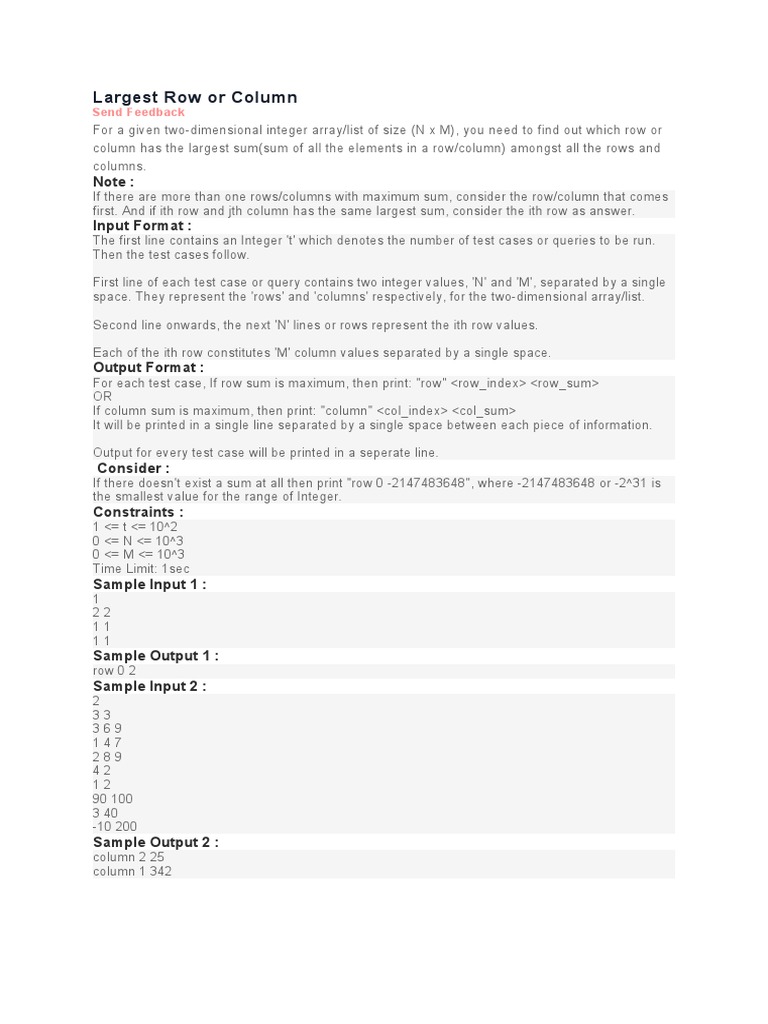Largest Row or Column | PDF