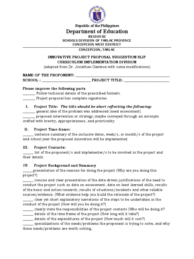 Innovative Project Proposal Suggestion Slip | PDF | Cognition