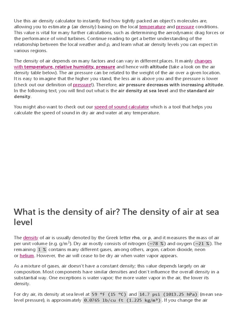 Air Density Calculator - What Is Air's Density | PDF | Atmosphere Of ...