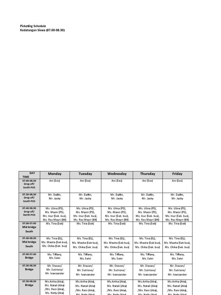 Picketing Schedule Pagi Hari | PDF | Art