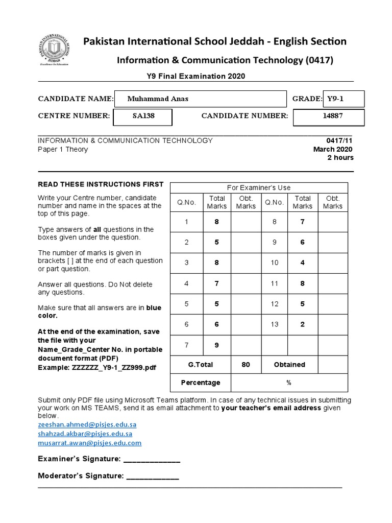 Y9-ICT Final Exam Paper (P1) | PDF | Computer Data Storage | Graphical User Interfaces