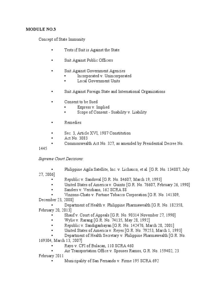 Module 3 and 4 | PDF | Sovereign Immunity | Government