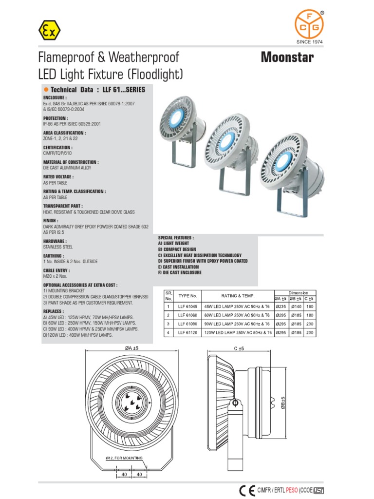 Industrial LED Floodlight Specifications | PDF