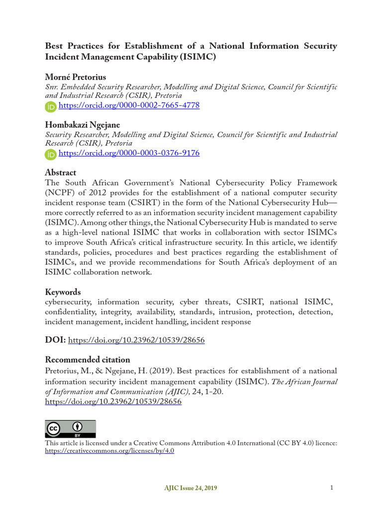 Recommendations for Establishing a National Information Security Incident Management Capability ...