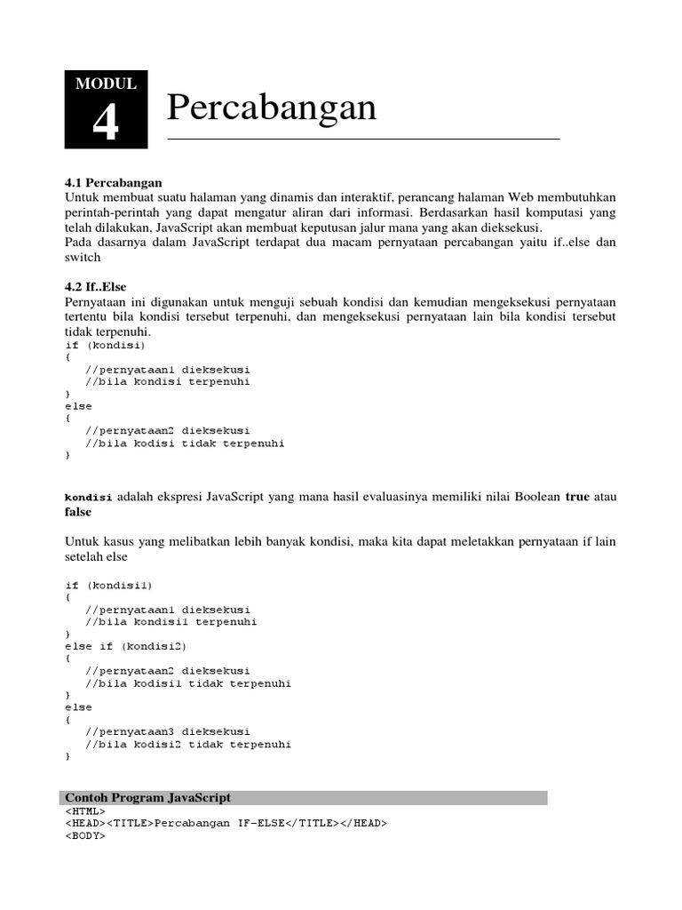 BAB IV Percabangan Javascript | PDF | Pengelolaan Keuangan & Uang | Komputer