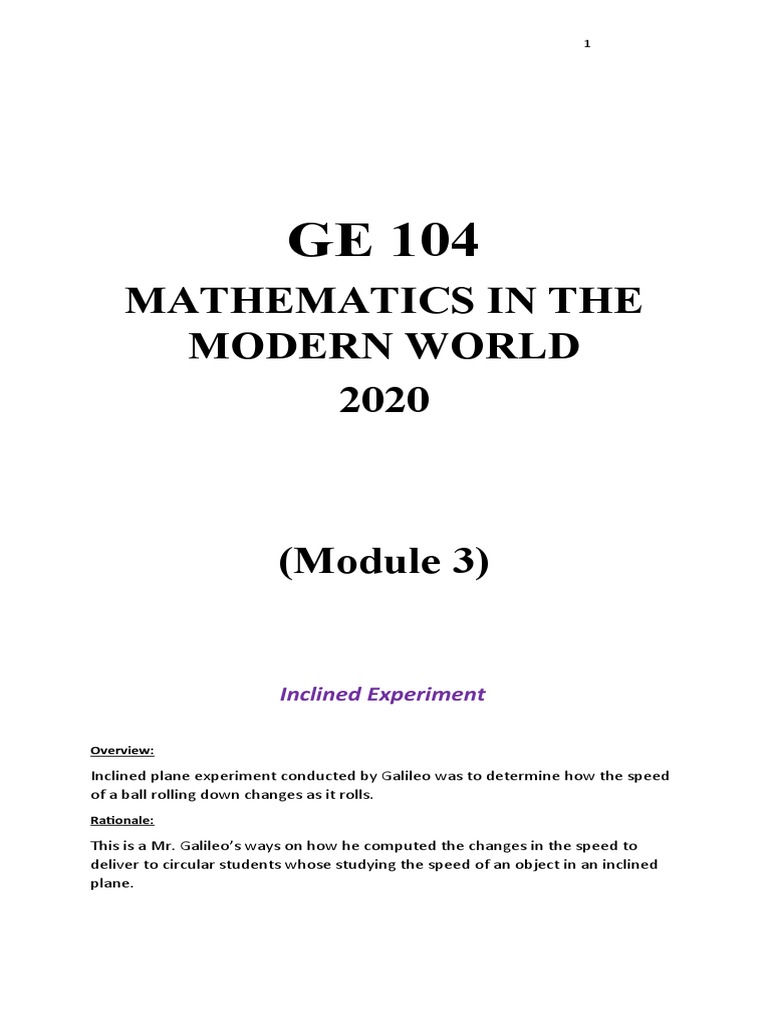Galileo's Inclined Plane Experiment | PDF | Teaching Methods & Materials