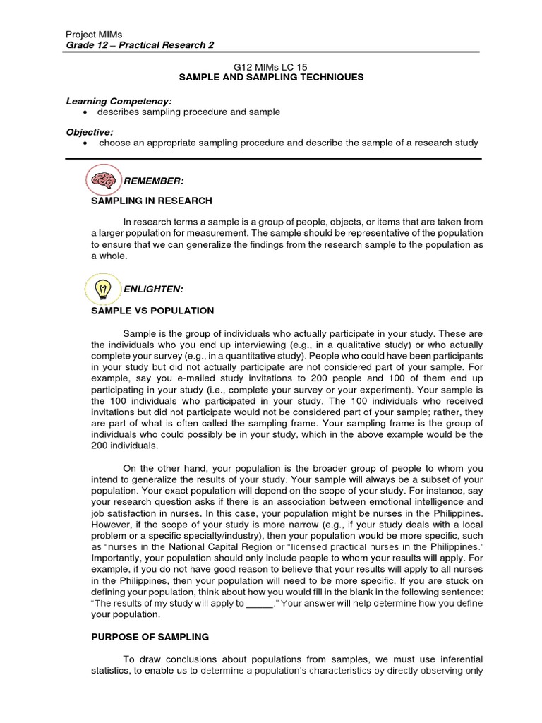 Q2 Module 2 - Sample and Sampling Techniques | PDF | Sampling ...