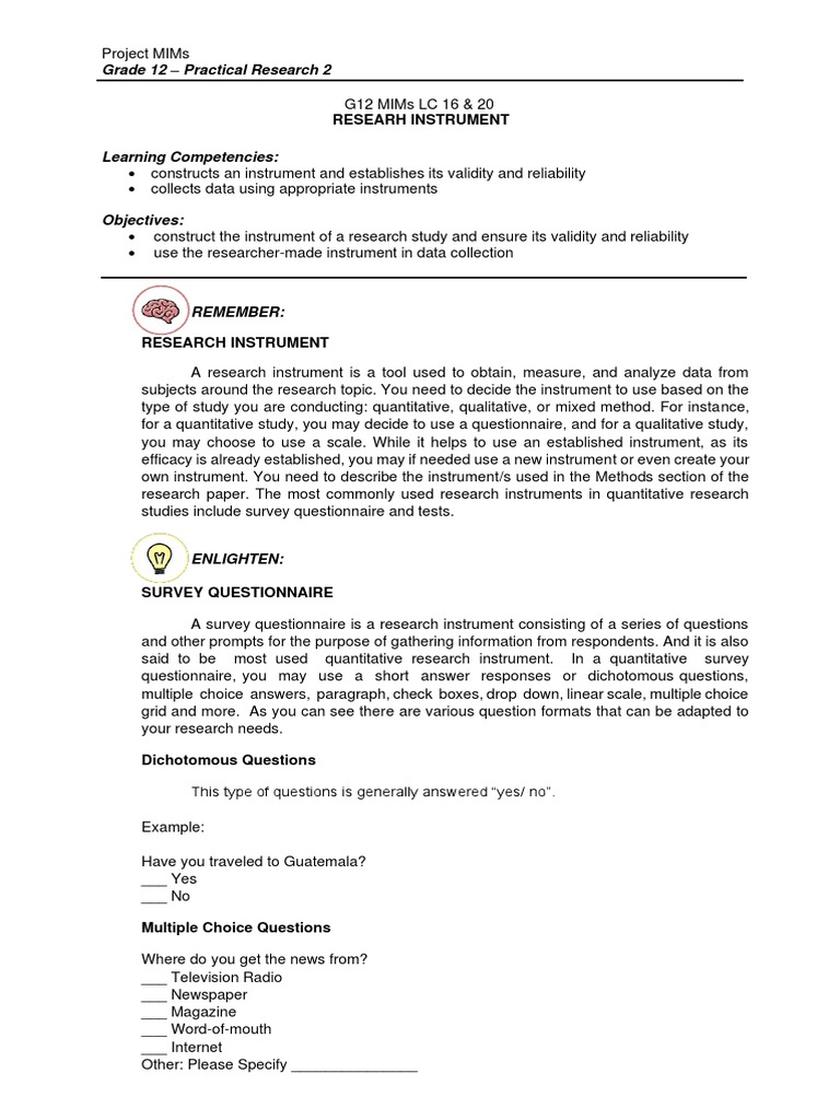 Q2 Module 3 - Research Instrument | Download Free PDF | Validity (Statistics) | Survey Methodology