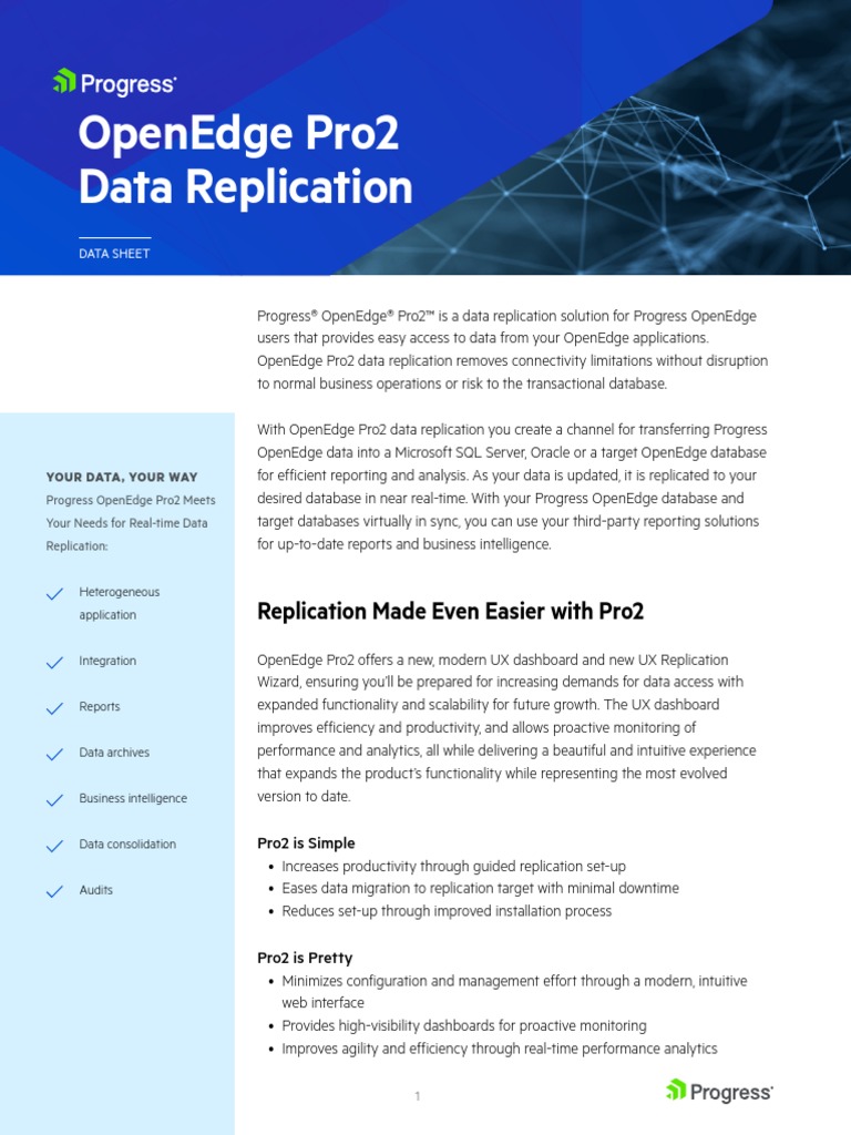 Openedge Pro2 Data Sheet | PDF | Databases | Replication (Computing)