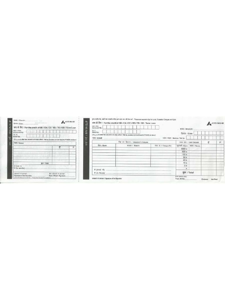 Axis Bank Deposit Slip | PDF