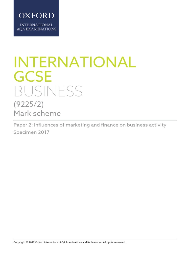 9225 International Gcse Business Mark Scheme 2 v1.0 | PDF ...