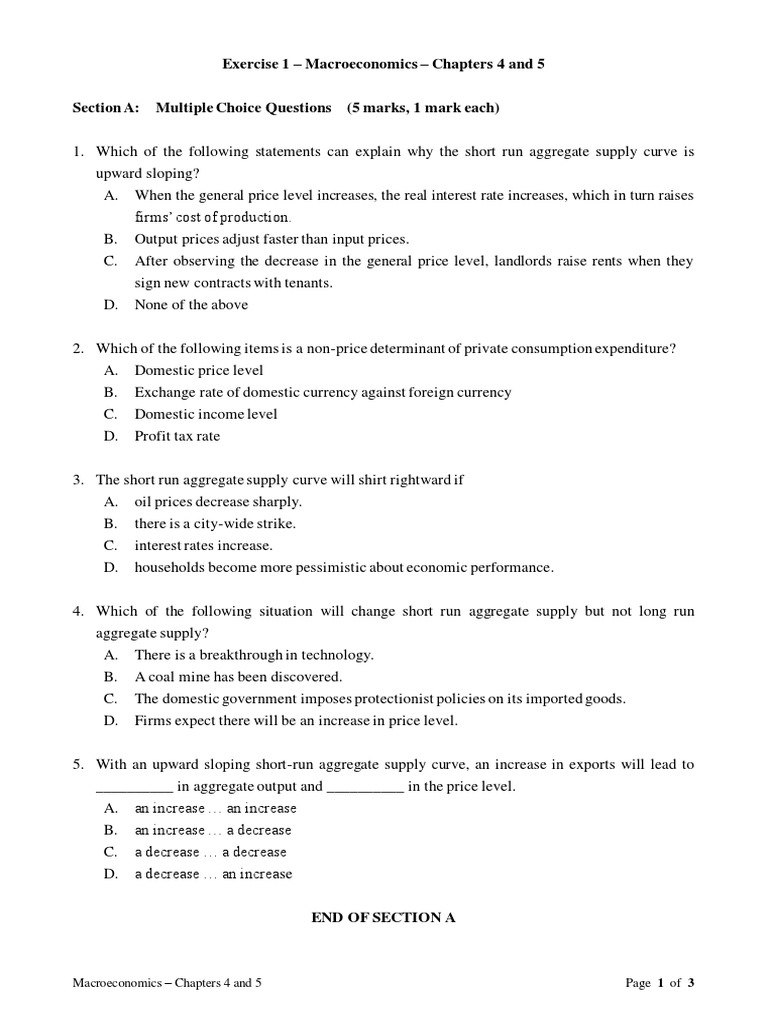Understanding Short-Run and Long-Run Aggregate Supply Through Multiple Choice Questions and ...