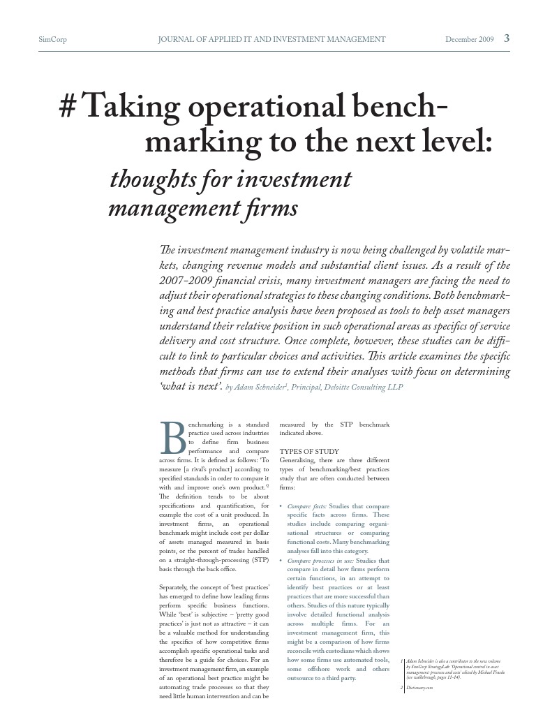 # Taking Operational Bench-Marking To The Next Level:: Thoughts For ...