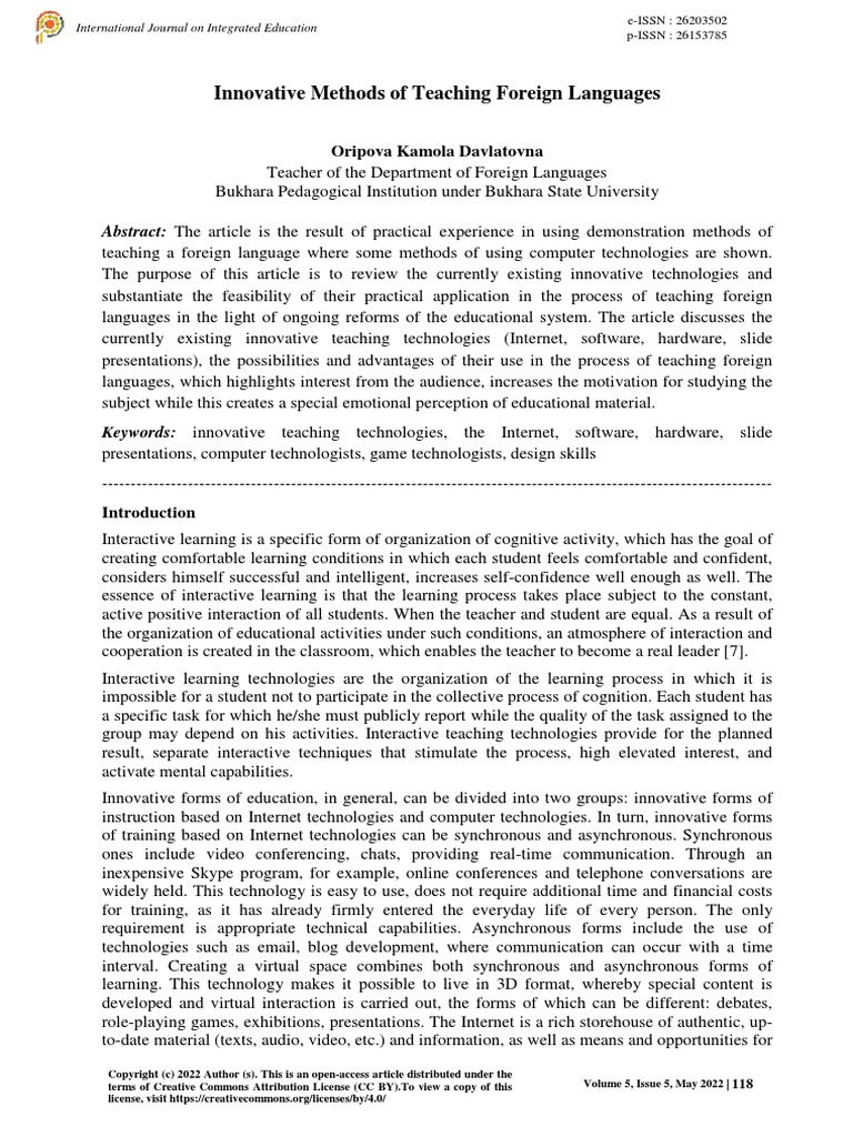 Innovative Methods of Teaching Foreign Languages | PDF | Teaching Method | Educational Technology