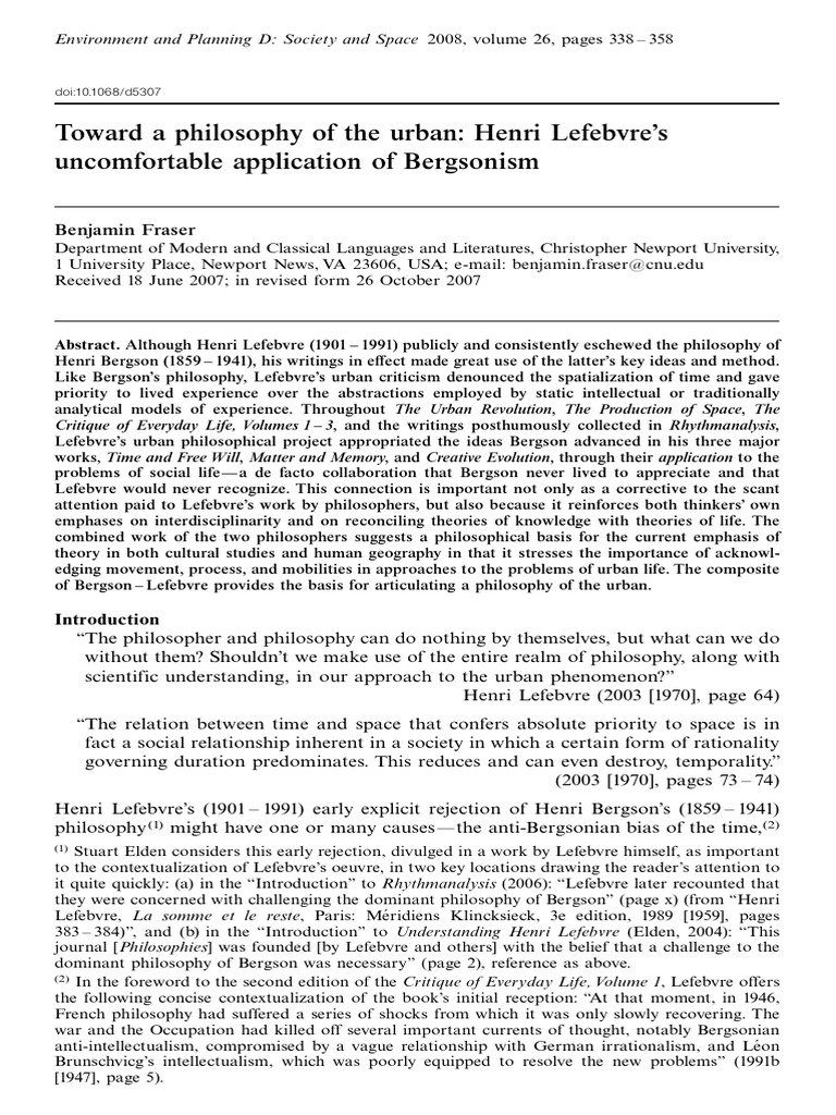 Fraser - Toward A Philosophy of The Urban - Henri Lefebvre's ...