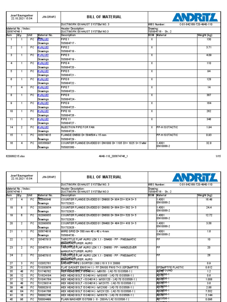 Bom - C 01 842168 720 4940 110 - 205674746 - 1 | PDF | Manufactured ...