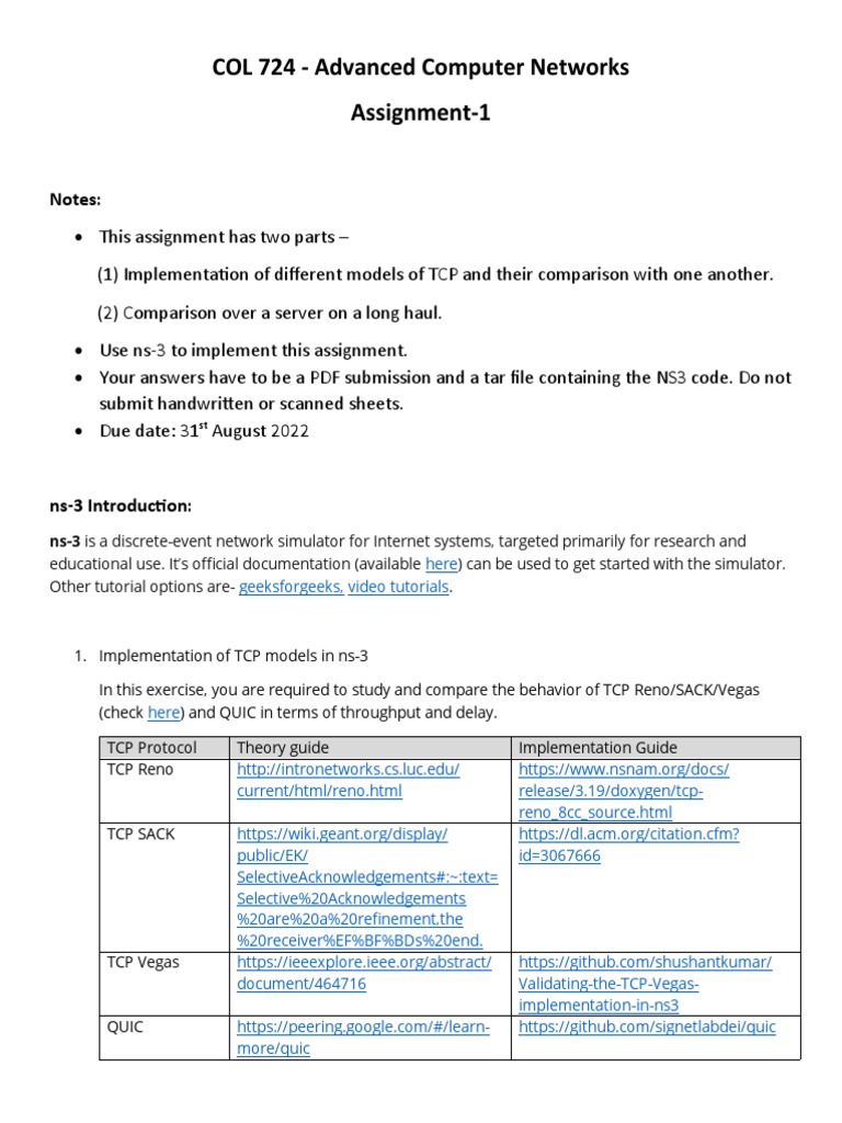 COL724 Assignment1 | PDF | Transmission Control Protocol | Network ...