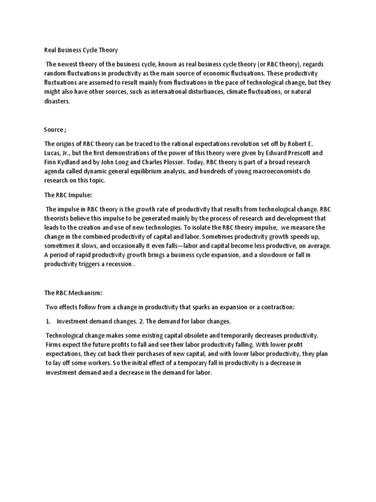Real Business Cycle Theory | PDF