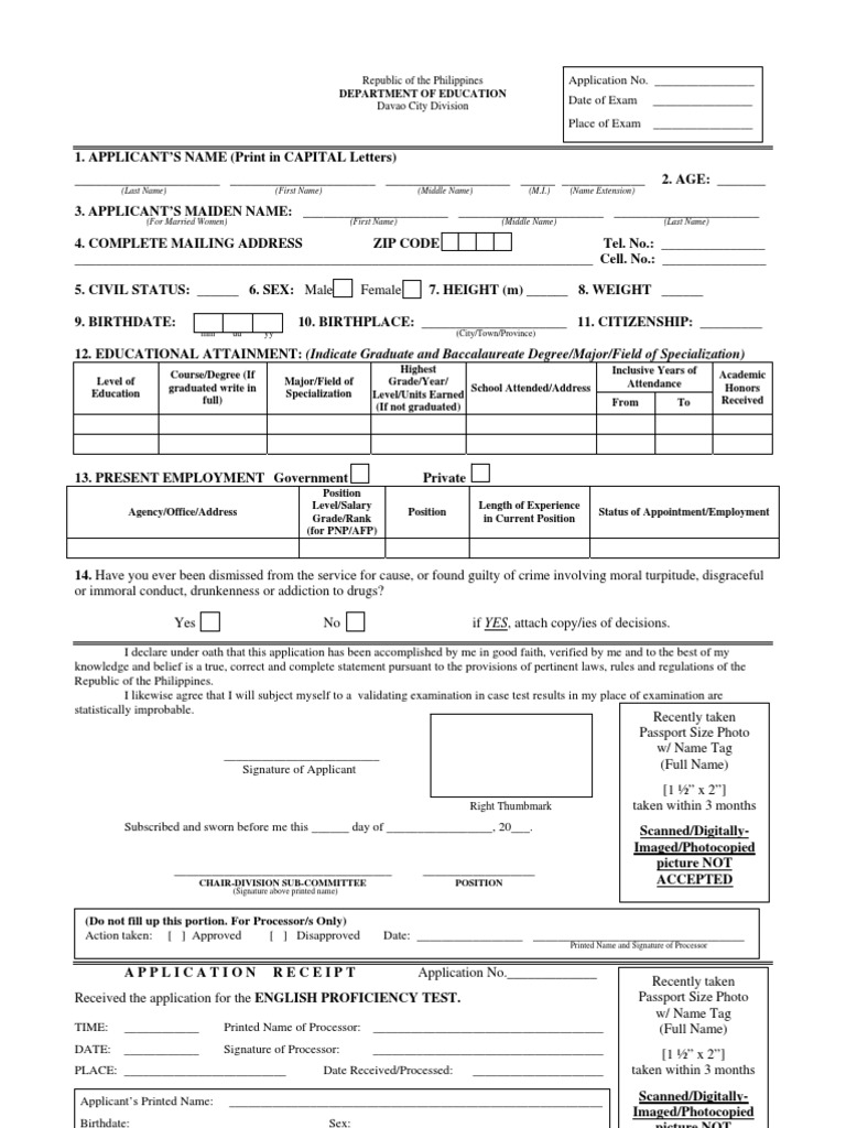 English Proficiency Test Application Form | PDF | Test (Assessment ...