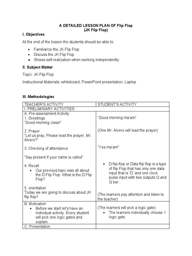 JK Flip Flop Lesson Plan | PDF | Computer Science | Computer Engineering