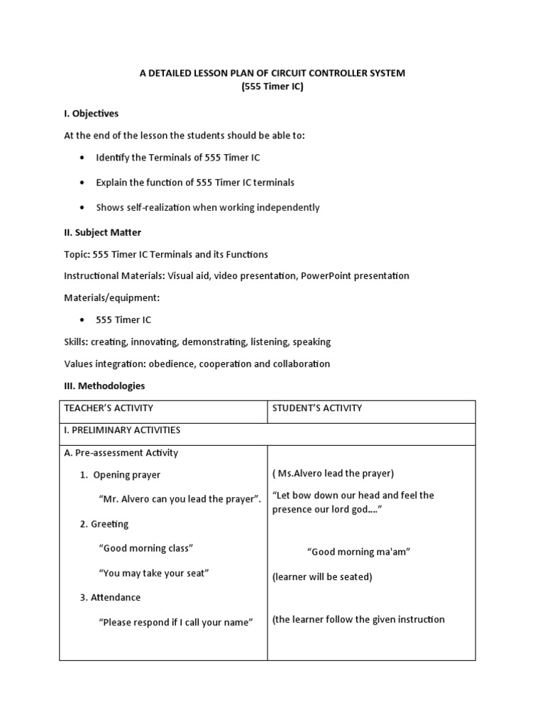 Lesson Plan 1 Final | PDF | Computer Engineering | Electrical Components Lesson Plan 1 Final | PDF | Computer Engineering | Electrical Components