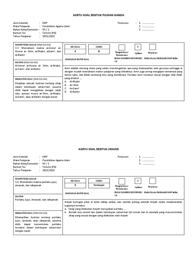 Blangko Kartu Soal | PDF
