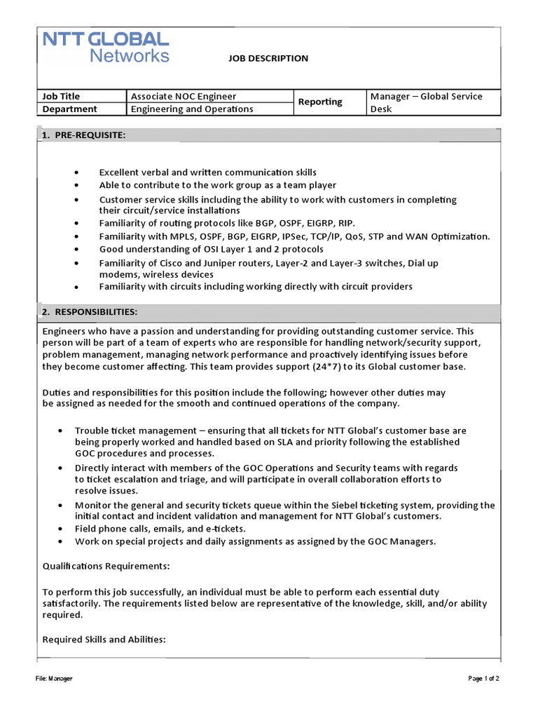Associate NOC Engineer | PDF | Computer Network | Router (Computing)