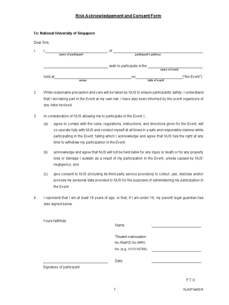 Risk Acknowledgement and Consent Form | PDF | Informed Consent | Government