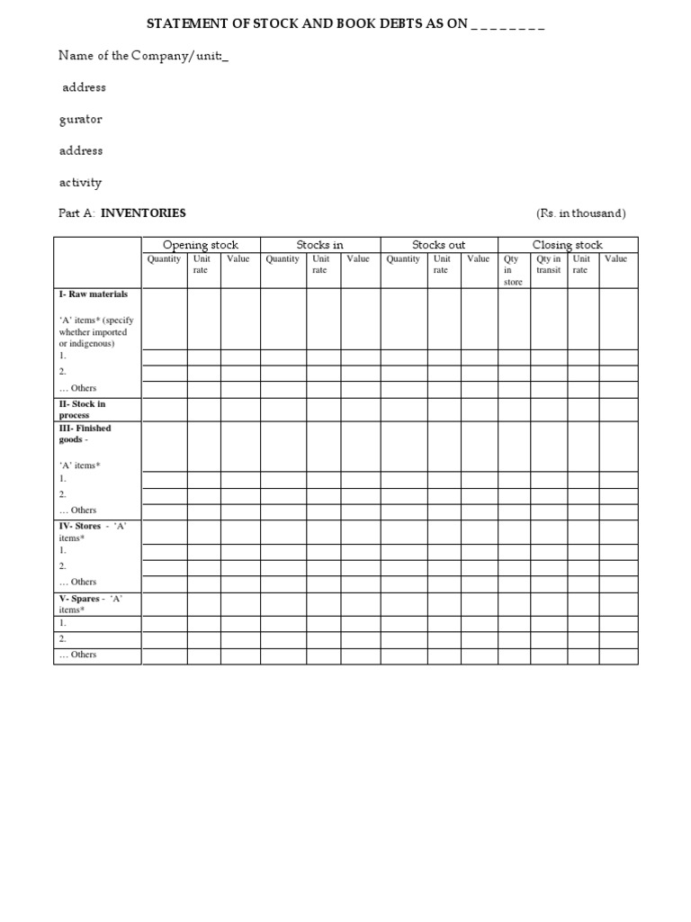 Stock Statement Format | PDF | Valuation (Finance) | Banks