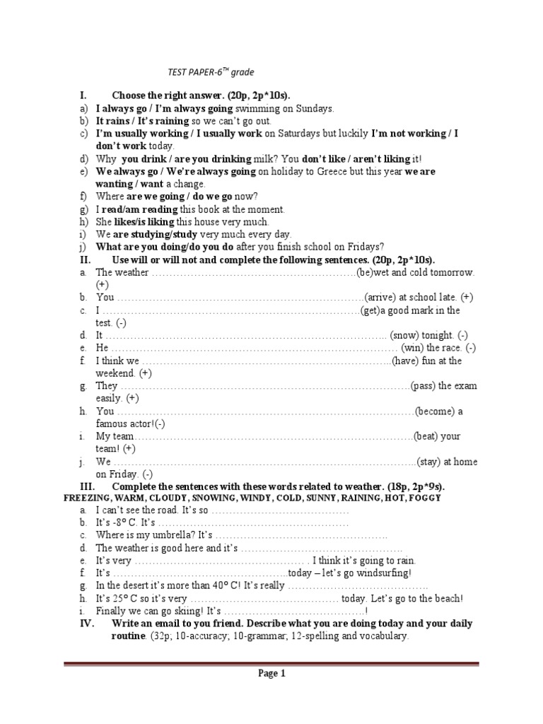 6th Grade English Test Paper | PDF | Language Arts & Discipline ...