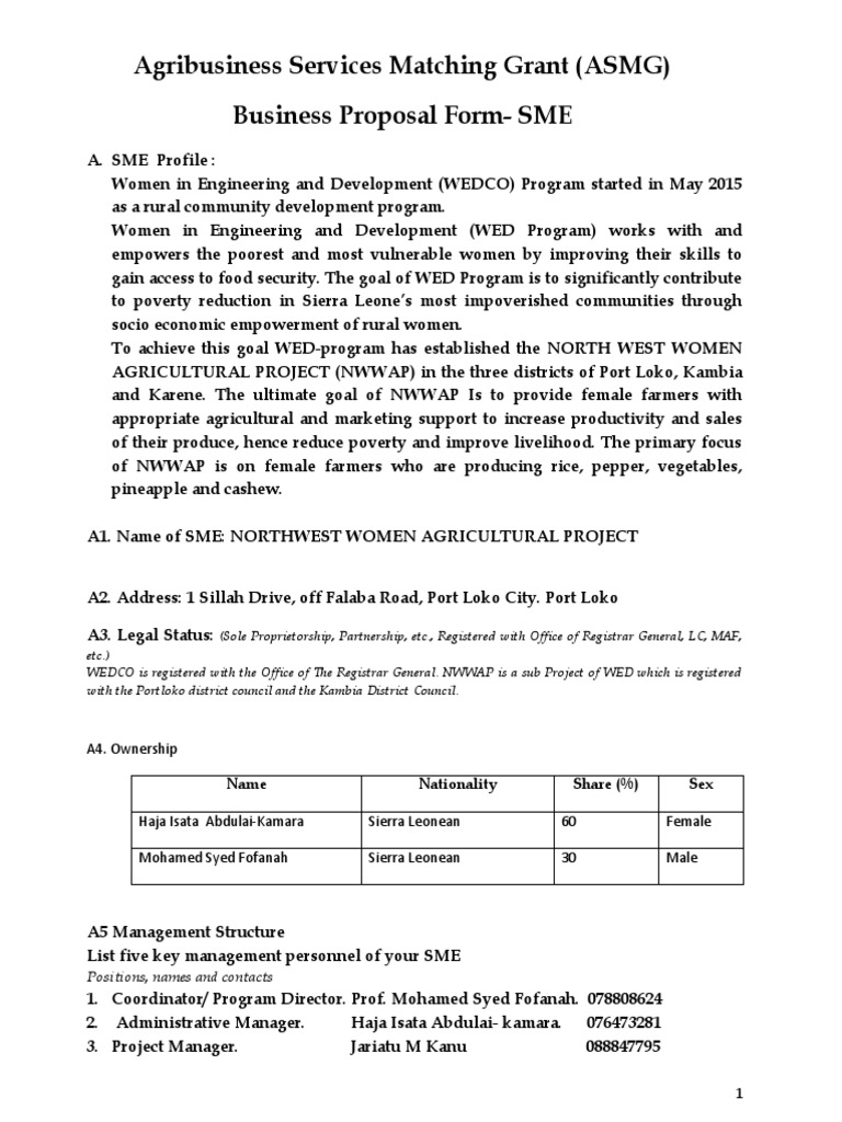 Final Business Proposal Form For SMEs | PDF | Agriculture | Rice