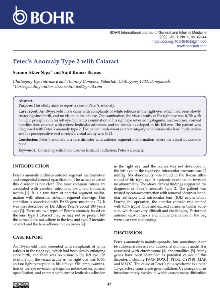 Peter's Anomaly Type 2 With Cataract | PDF | Self-Improvement | Wellness