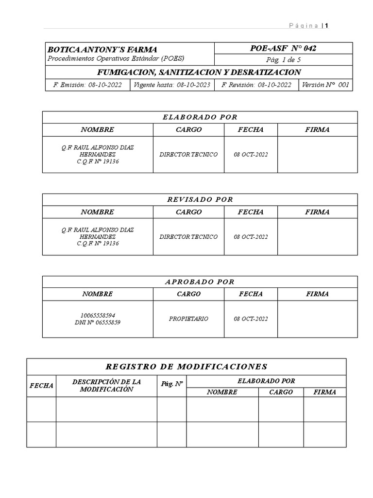 Poe042 - Fumigacion, Sanitizacion y Desratizacion | PDF | Farmacia | Farmacéutico