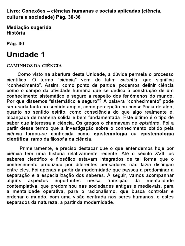 Ampliacao Conexões Ciências Humanas e Sociais Aplicadas Ciência, Cultura e Sociedade Pág 30-36 ...