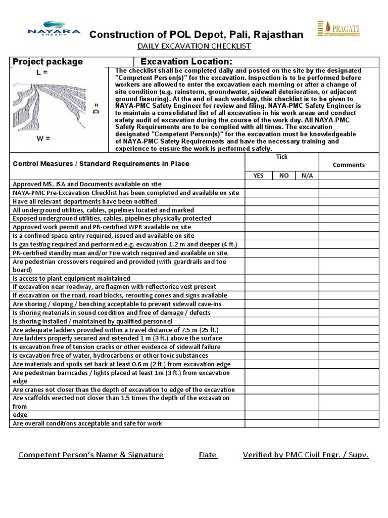 Daily Excavation Checklist - HSE Rahul | PDF