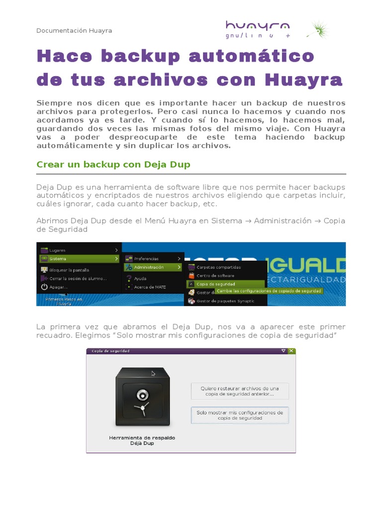 Backup Fácil con Huayra y Deja Dup | PDF | Apoyo | Archivo de computadora