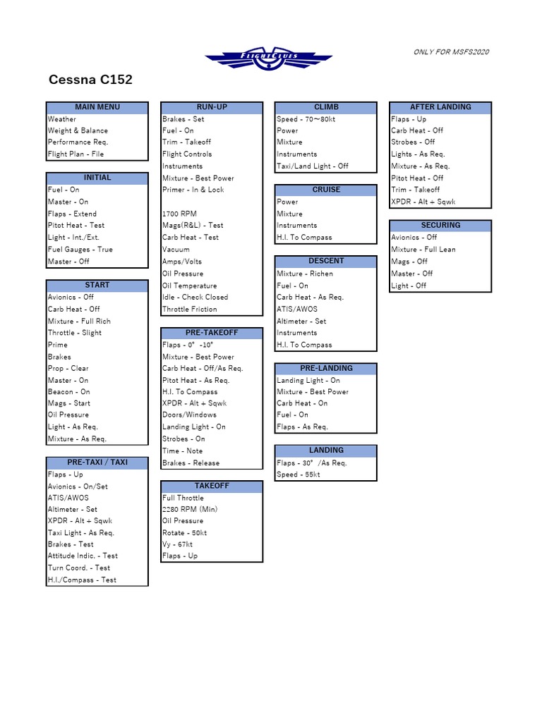 Cessna C152: Run-Up Main Menu After Landing Climb | PDF | Brake | Takeoff