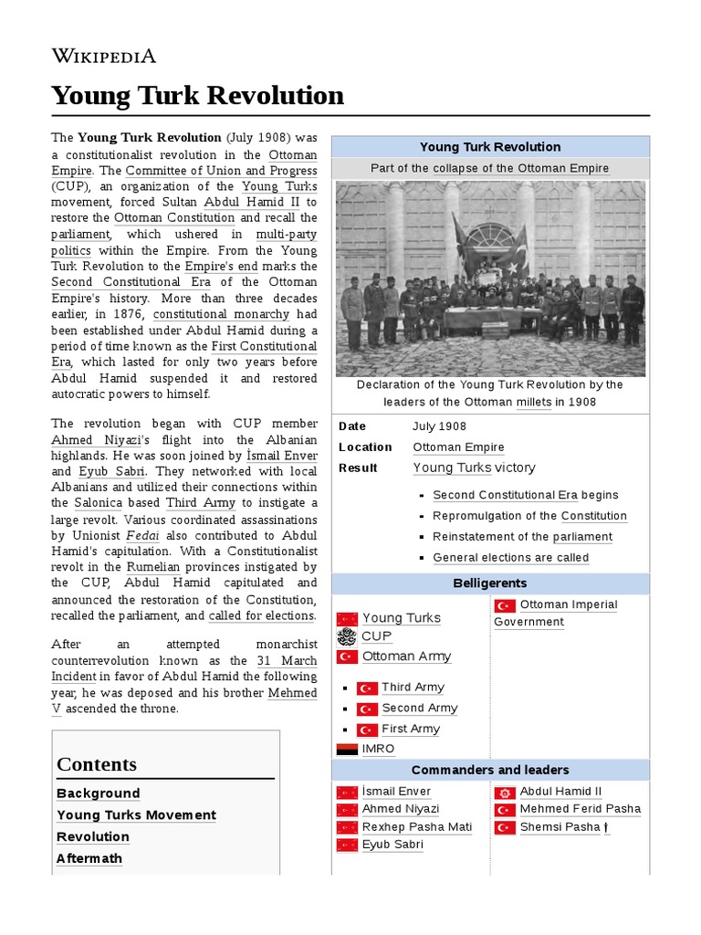 Young Turk Revolution | PDF | Ottoman Empire | Politics Of The Ottoman ...