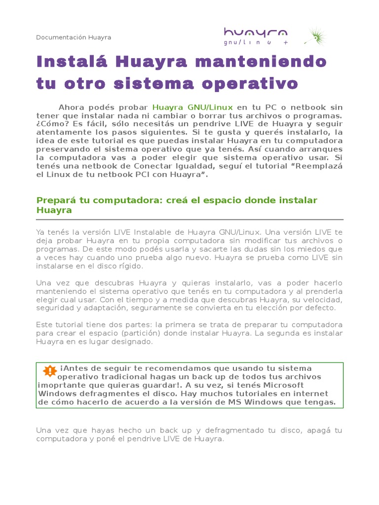 Guía de Instalación de Huayra Linux | PDF | Memoria USB | Archivo de computadora