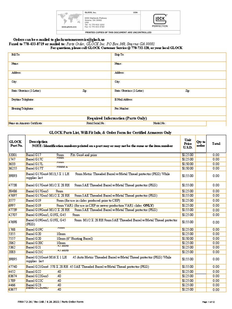 Certified Parts Order Form 62722 | PDF | Equipment | Flight