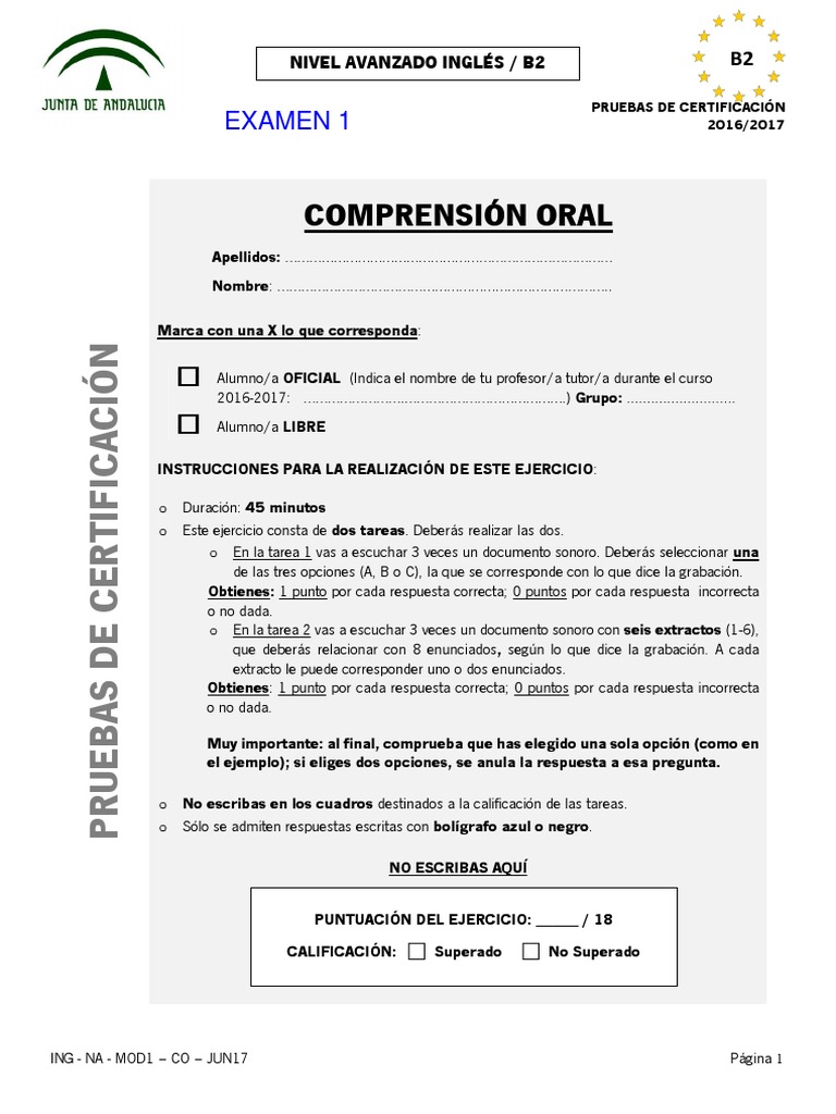 Examenes Eoi | Descargar gratis PDF | Prueba (evaluación)