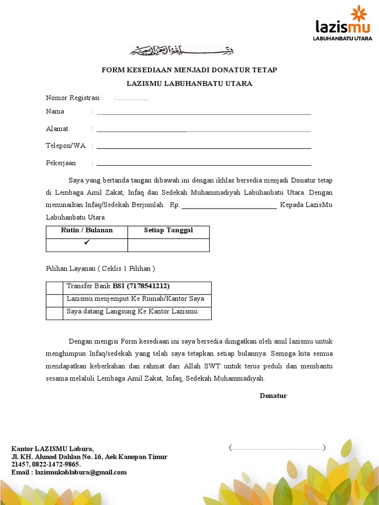 Formulir Kesediaan Donatur Tetap | PDF