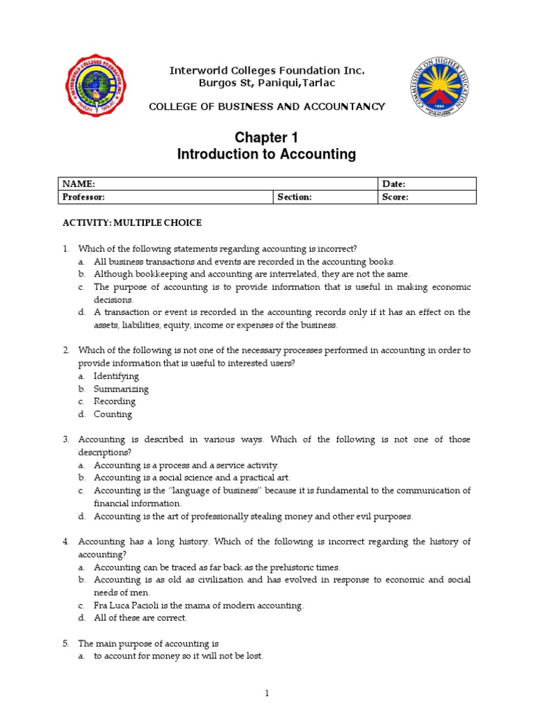 Tg7fnozny Activity Chapter 1 Introduction To Accounting | PDF ...