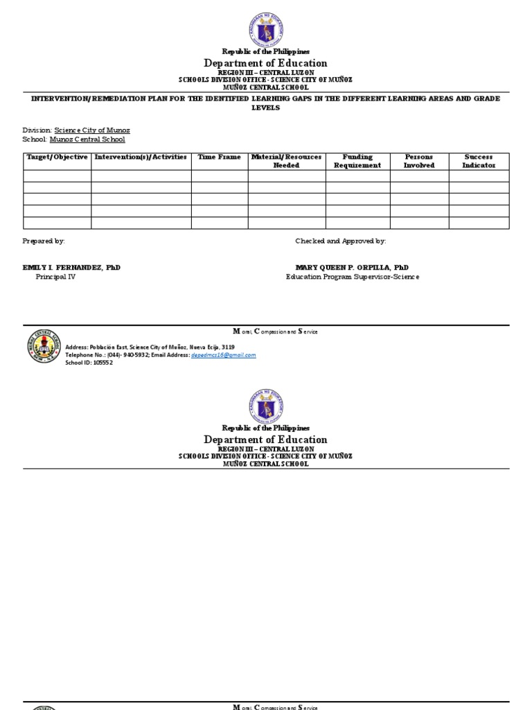 Rda Intervention Remediation Plan | PDF