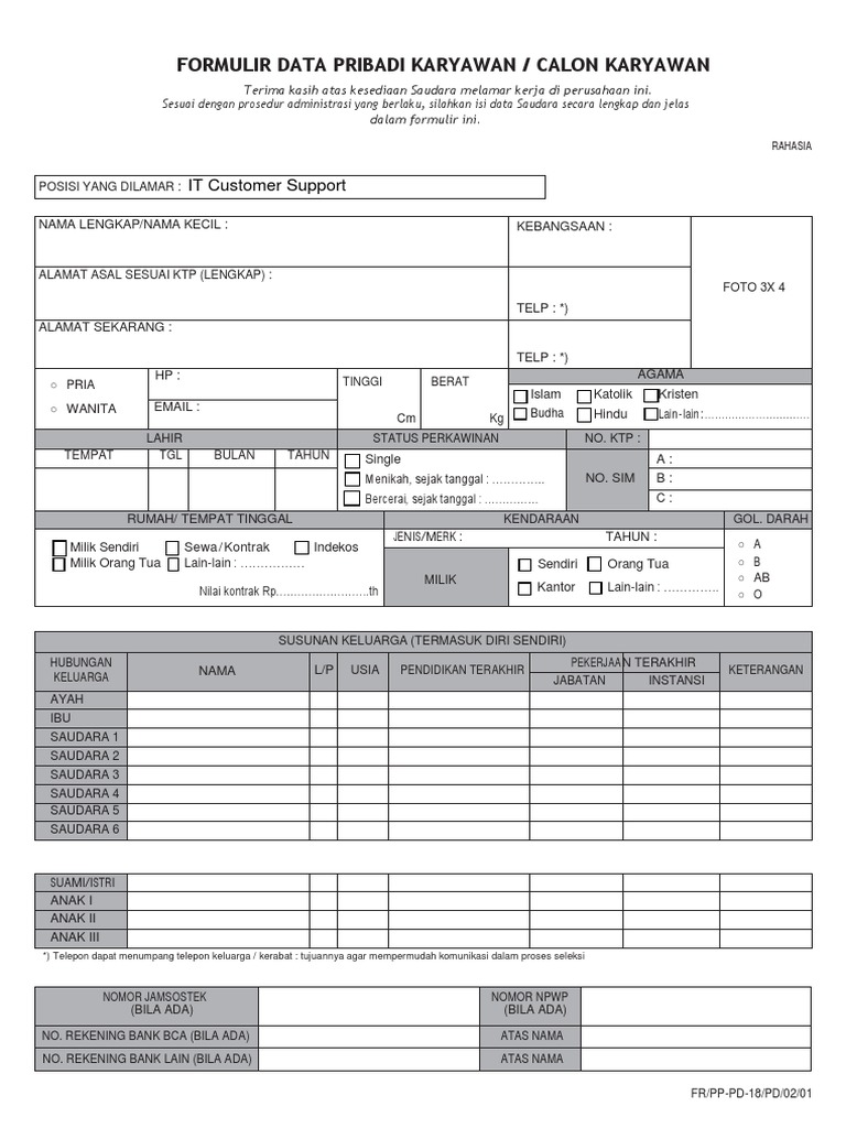 Form Data Calon Karyawan RDS-Group | PDF