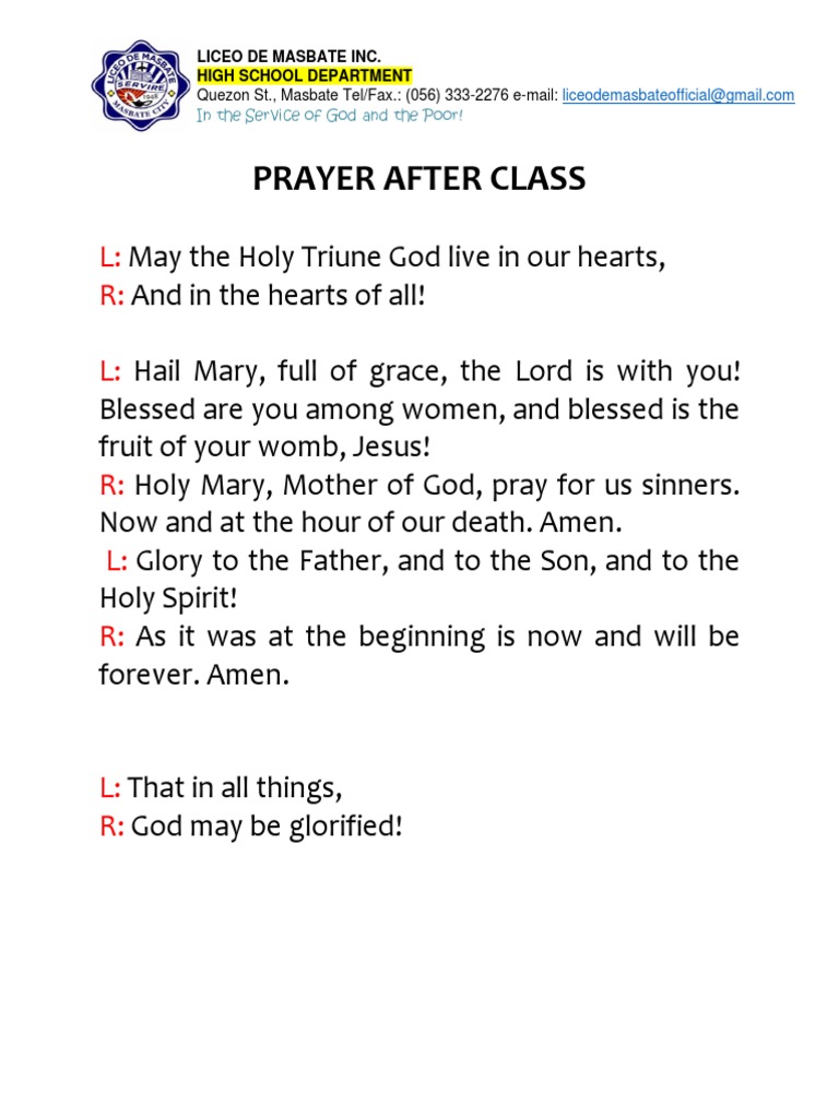 High School Prayer After Class Guide | PDF | Language Arts & Discipline ...