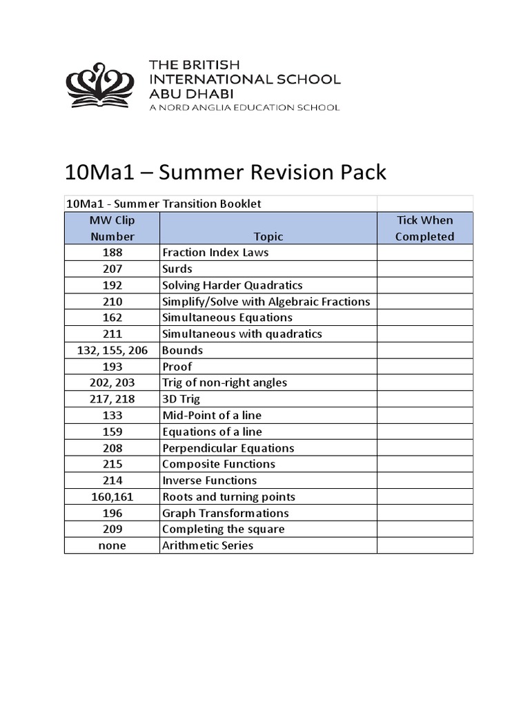 IGCSE Summer Maths Revision Guide | PDF | Quadratic Equation | Arithmetic