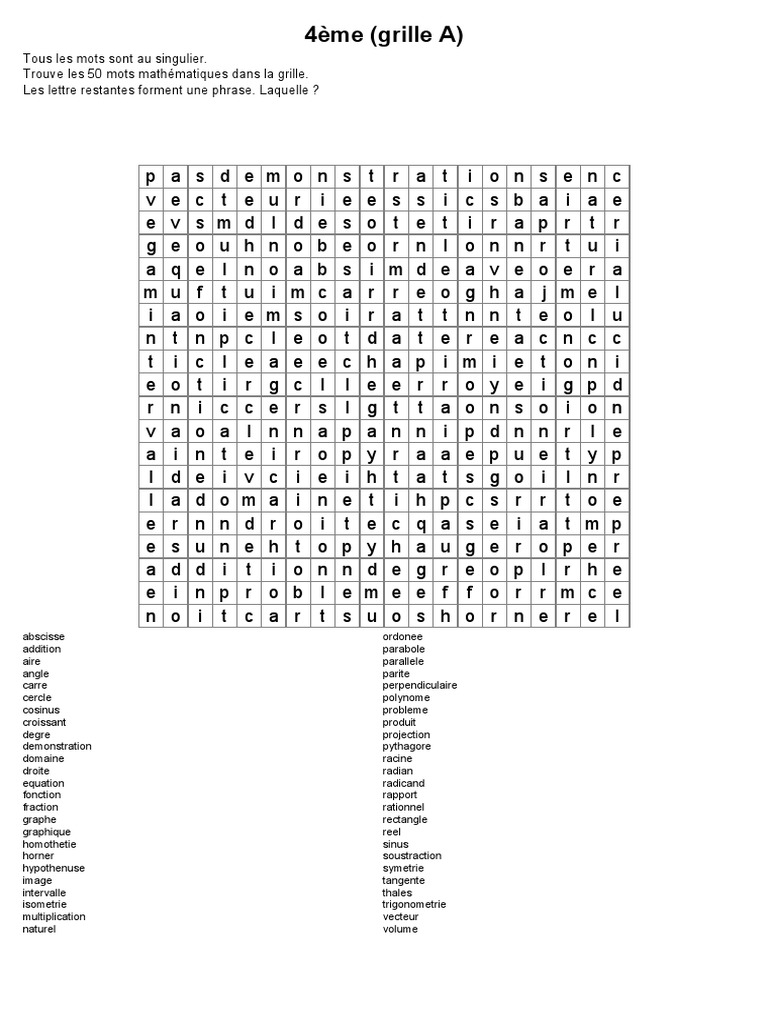 Mots Mélés de Math: 4G | PDF | Fonction trigonométrique | Analyse ...