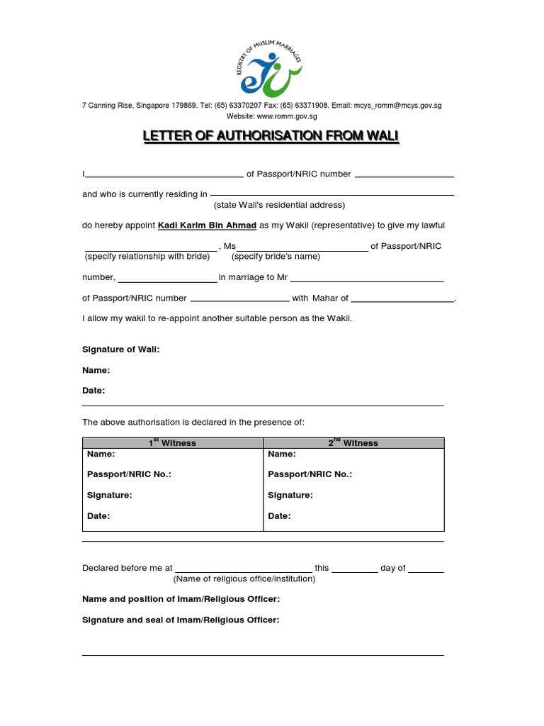 Letter of Authorisation From Wali | PDF